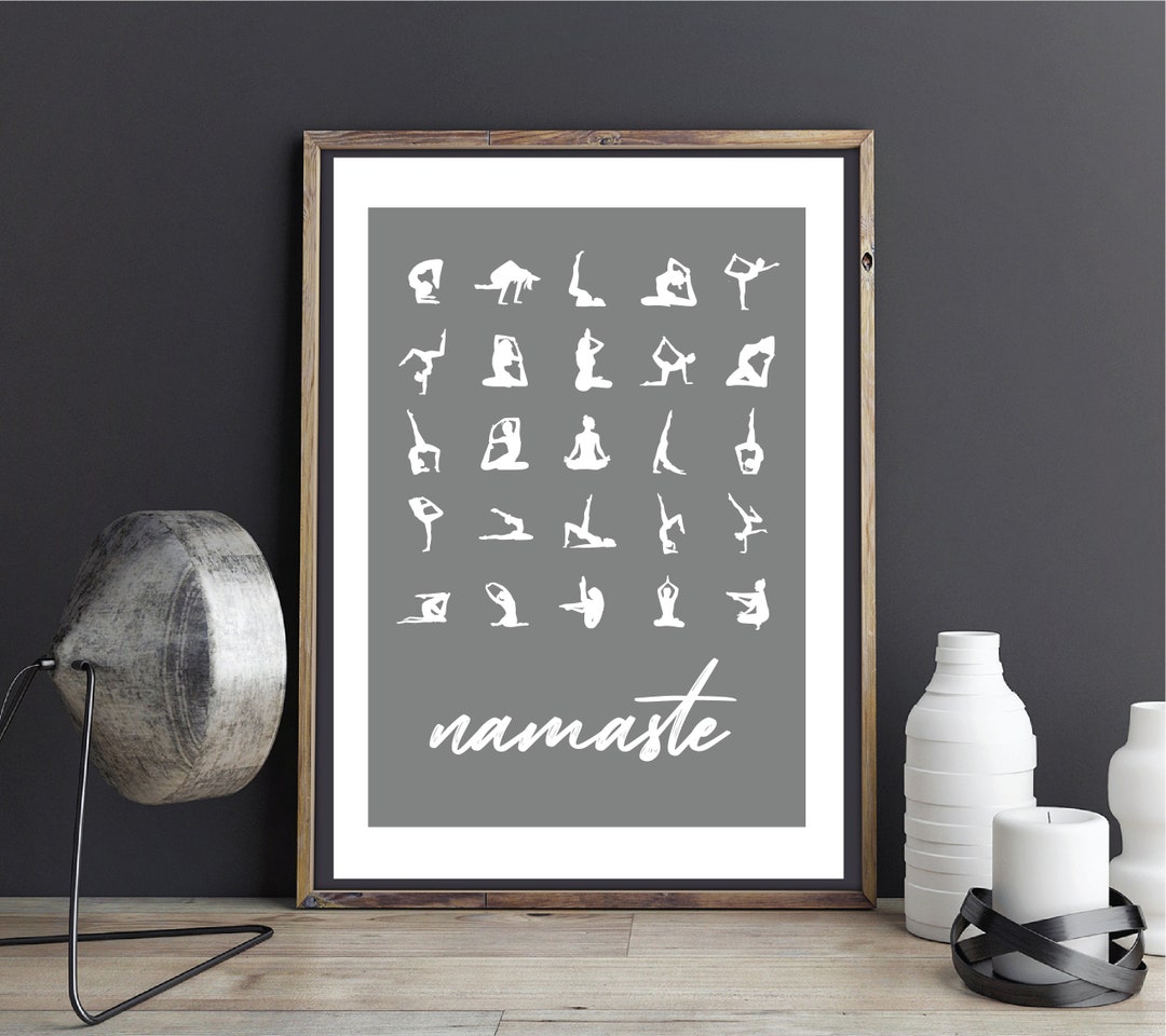 Yoga Print Yogi Poses Namaste Grey & White Minimalist Home Decor Wall ...