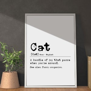 Cat Definition Print Gift for Cat Lovers Monochrome Vintage Typewriter ...
