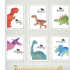 Set of 6 Children's Dinosaur Nursery Prints Wall Art Playroom Dinosaur ...