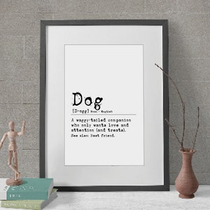 Dog Definition Print Gift for Dog Lovers Monochrome Vintage Typewriter ...