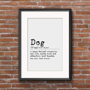 Dog Definition Print Gift for Dog Lovers Monochrome Vintage Typewriter ...