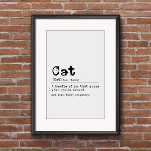 Cat Definition Print Gift for Cat Lovers Monochrome Vintage Typewriter ...