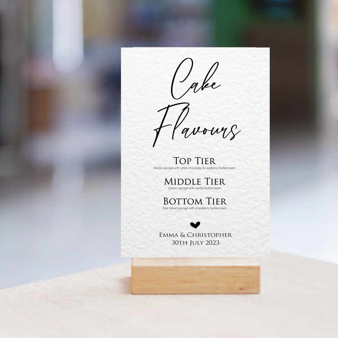 Personalised Wedding Day Cake Flavours Sign Cake Tiers Print Custom ...