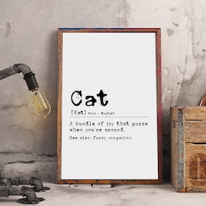 Cat Definition Print Gift for Cat Lovers Monochrome Vintage Typewriter ...