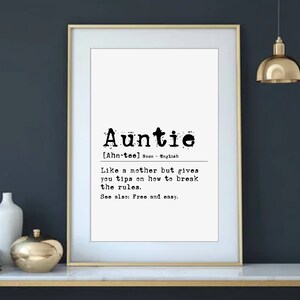 Auntie Definition Print Gift for Aunties Monochrome Vintage Typewriter ...