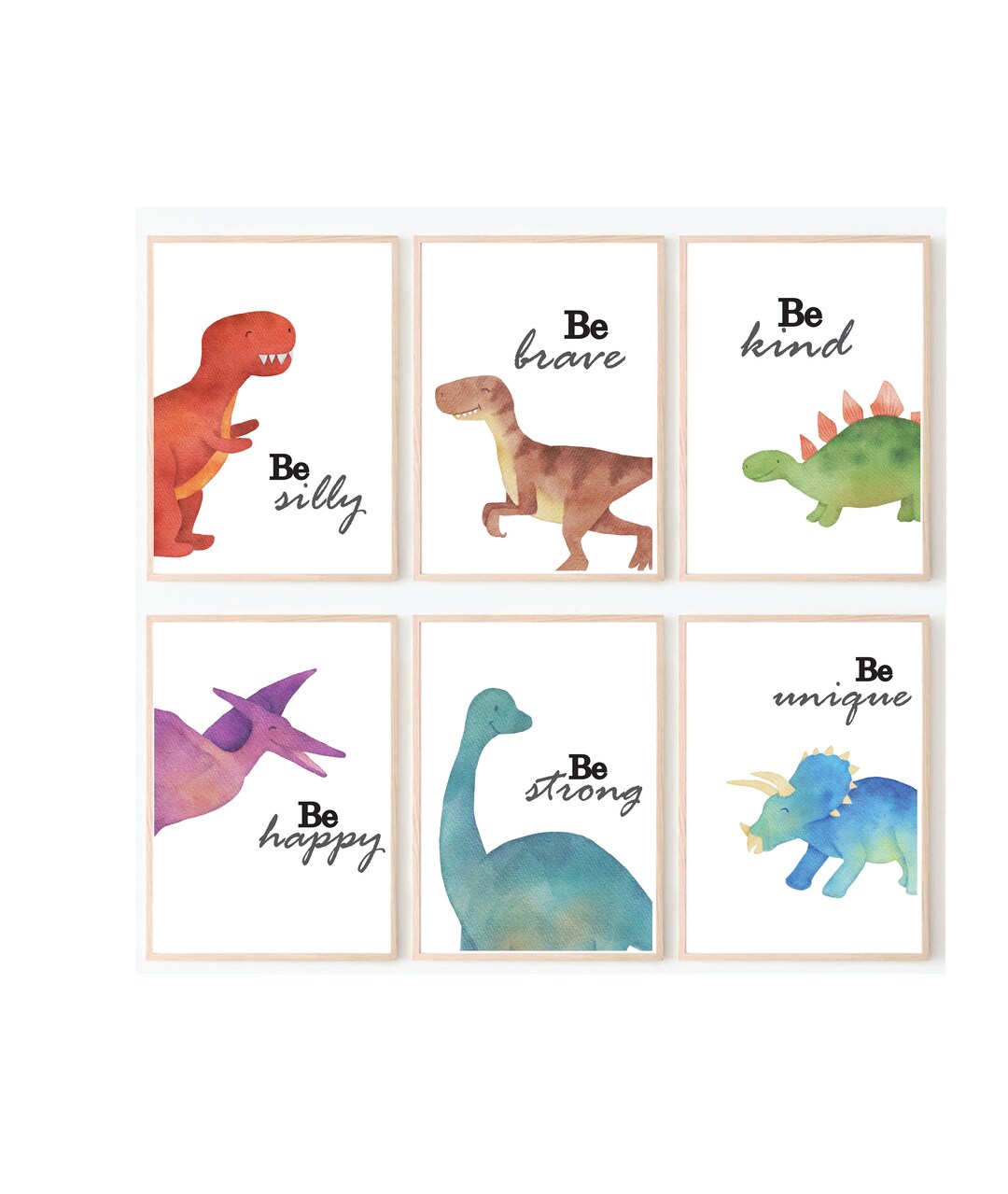 Set of 6 Children's Dinosaur Nursery Prints Wall Art Playroom Dinosaur ...