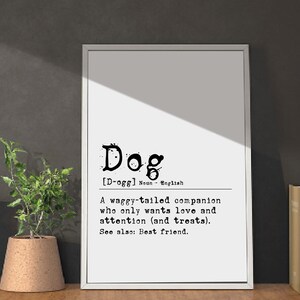 Dog Definition Print Gift for Dog Lovers Monochrome Vintage Typewriter ...
