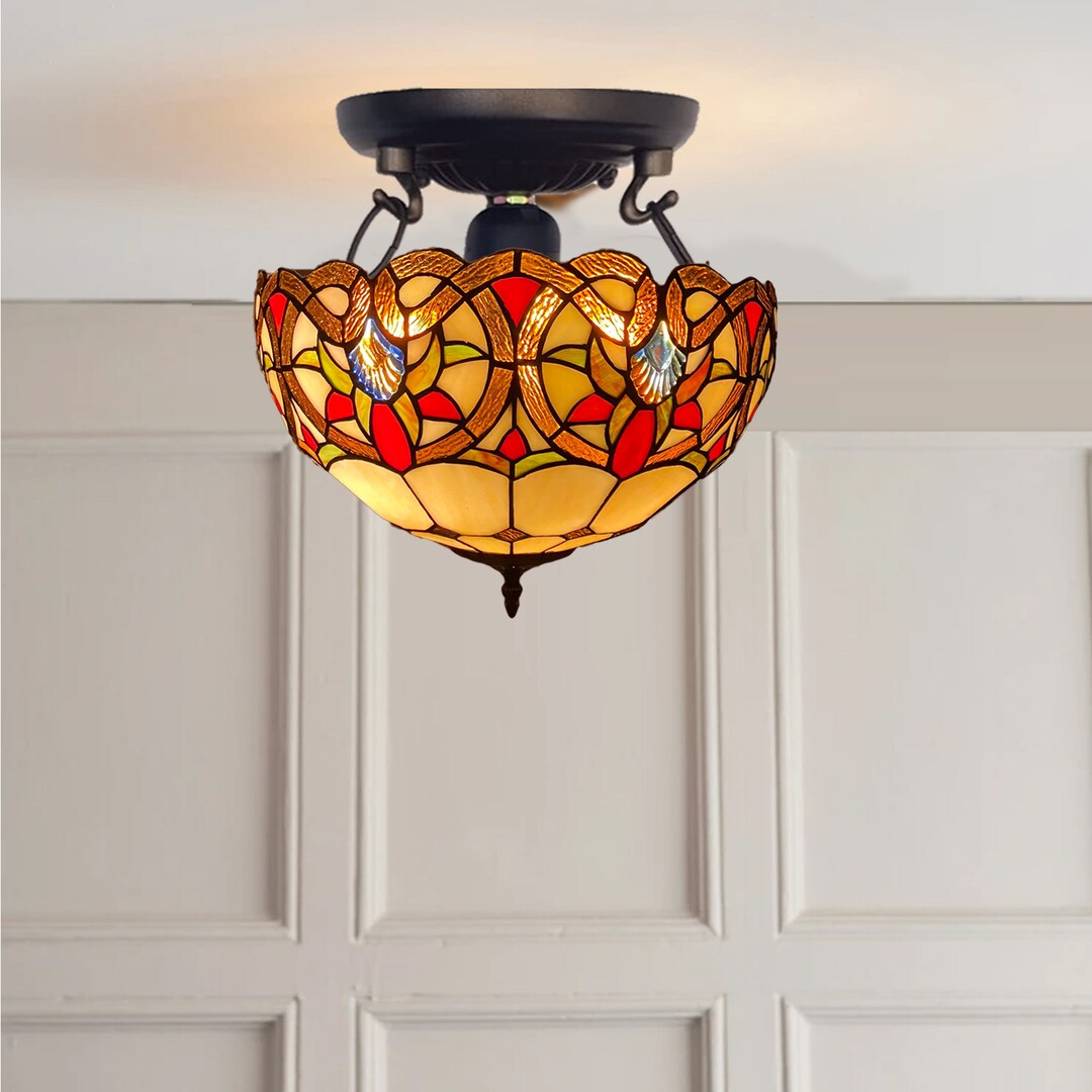 Beautiful Unique Tiffany Style Ceiling Light Handcrafted 16 Stained ...