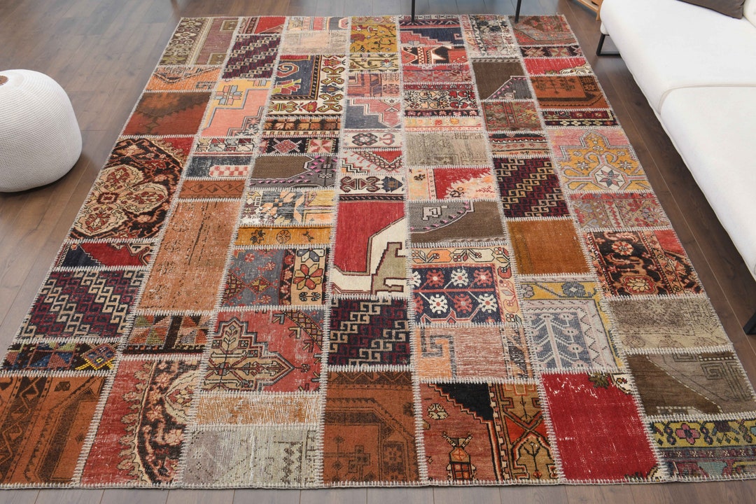 8x12 PATCHWORK Oversized RUG, Turkish Vintage Oushak Rug, Handmade Wool ...