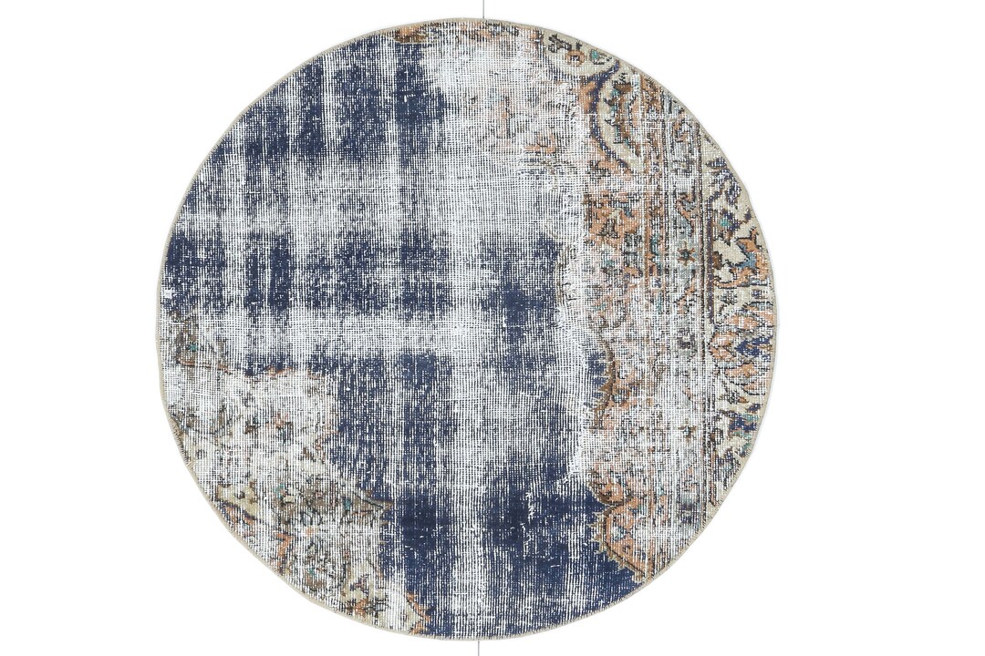 3x3 Turkish Vintage Oushak Round Rug, Door Mat Small Carpet, Handmade ...