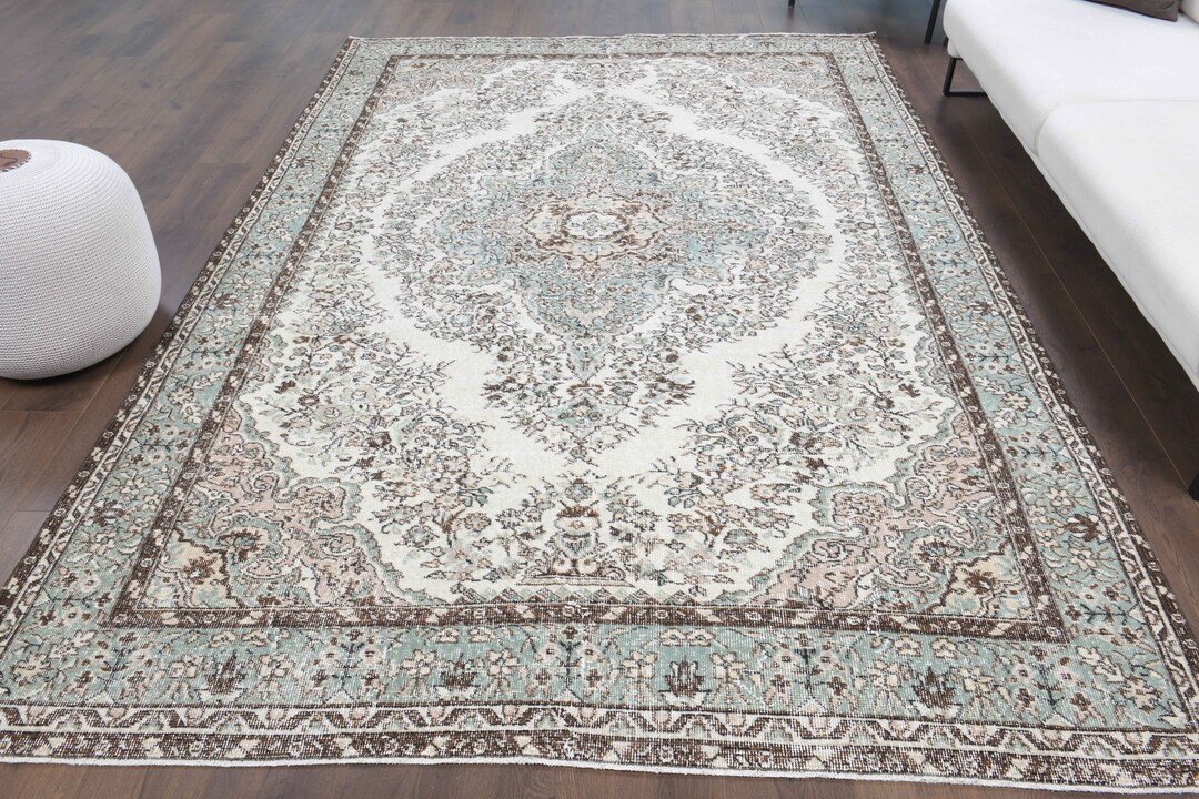 6.9x10.2 Ft, MINIMALIST BEIGE RUG, Vintage Turkish Rug, Handmade Wool ...