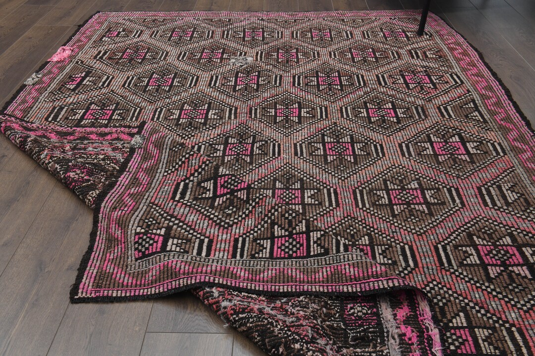 6'1x8'5 Ft, PINK GREEN RUG, Oushak Handmade Wool Rug, Flatweave Area ...