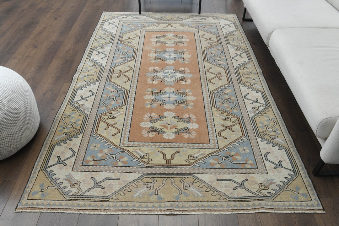 5x7'7 Ft, Orange Vintage Rug, Turkish Oushak Area Rug, Handmade Wool ...