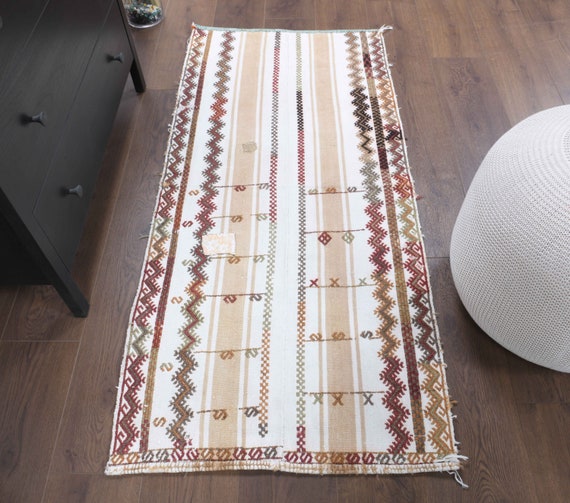 2 3x5 Ft OUSHAK HANDMADE RUG Kilim Runner Turkish Vintage Rug Hallway Kitchen Bathroom Rug Beige Orange Pink Rug Washable Rug 2x5 Rug Etsy UK