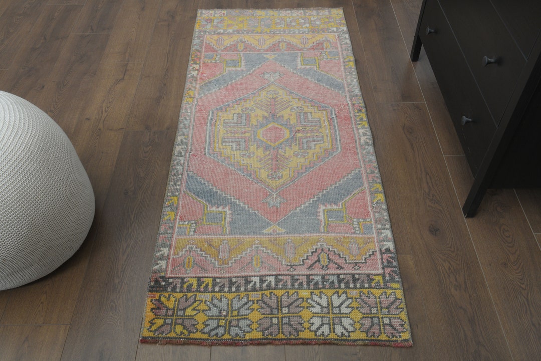 2x5 Vintage Turkish Runner, Oushak Runner, Handmade Wool Oriental Rug ...