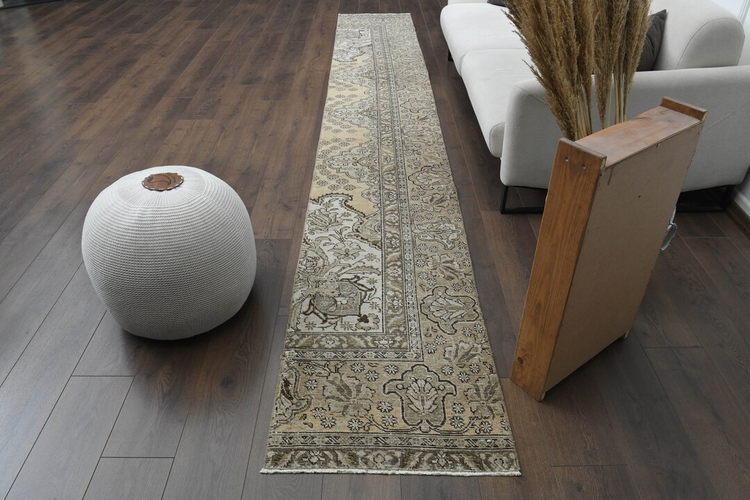 2x15 VINTAGE Long Runner, Turkish Runner, Handmade Wool Rug, Beige ...