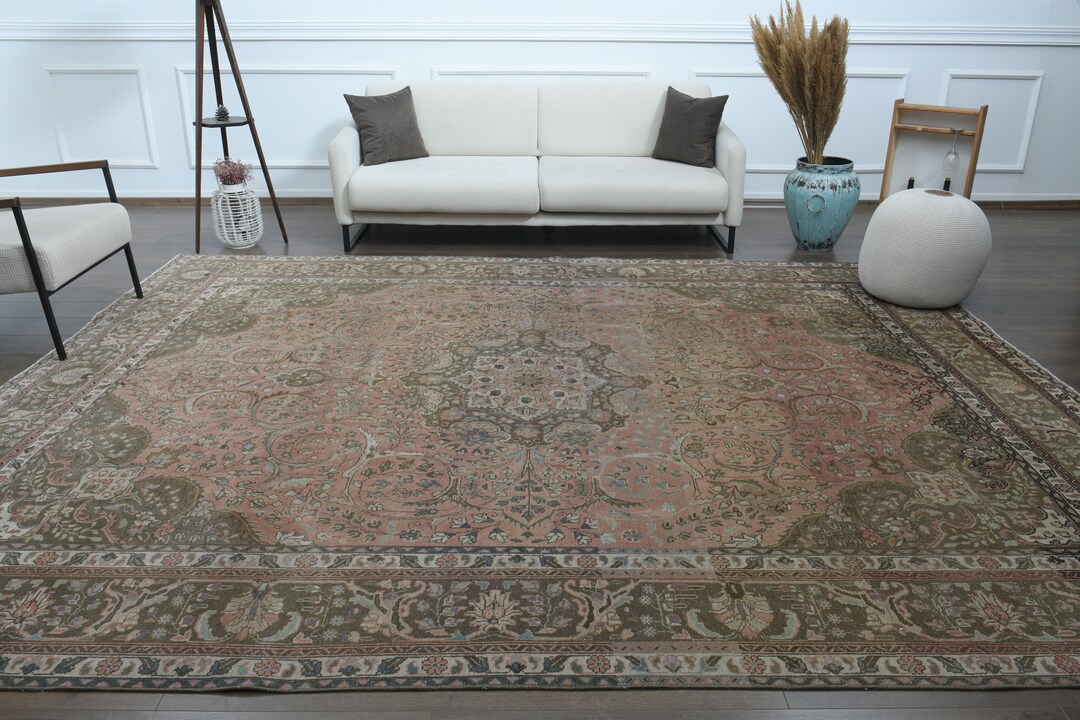 10x12 Vintage Large Area Rug Pink Green Turkish Oushak Rug - Etsy