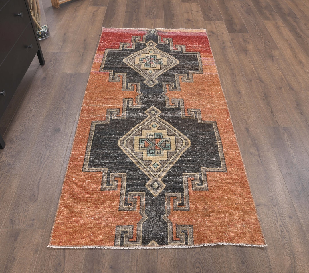 3x6 Turkish Vintage Oushak Rug, Entryway Small Carpet, Handmade Wool ...