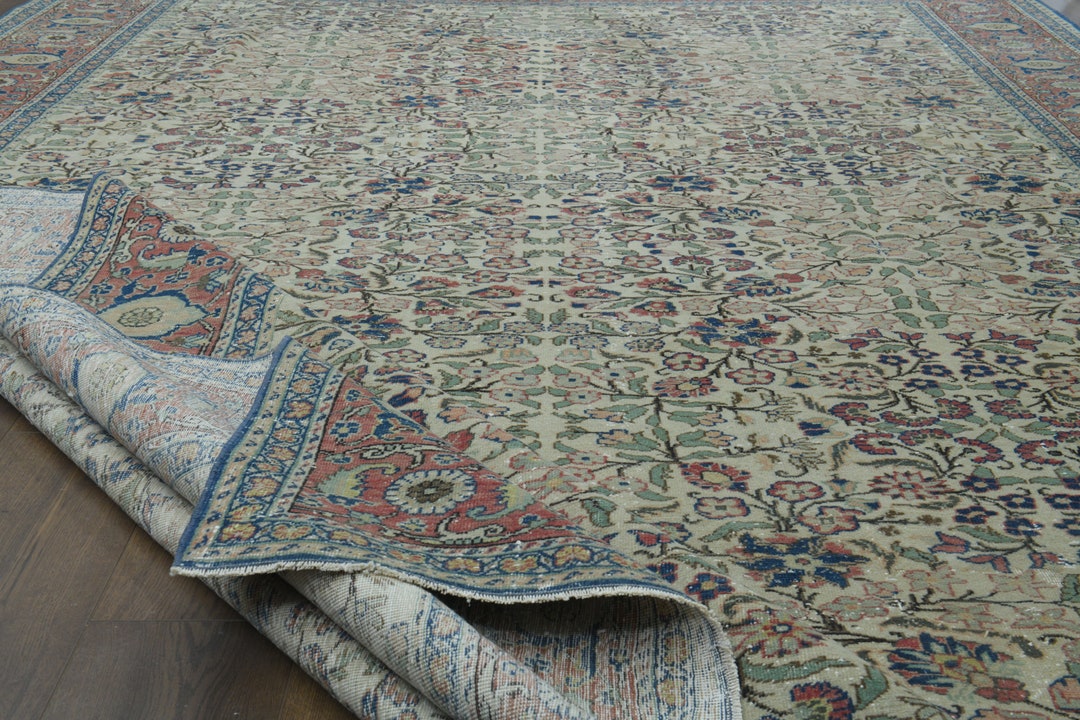 8x12 Faded Green Rare Large Area Rug, Unique Vintage Oversize Rug ...