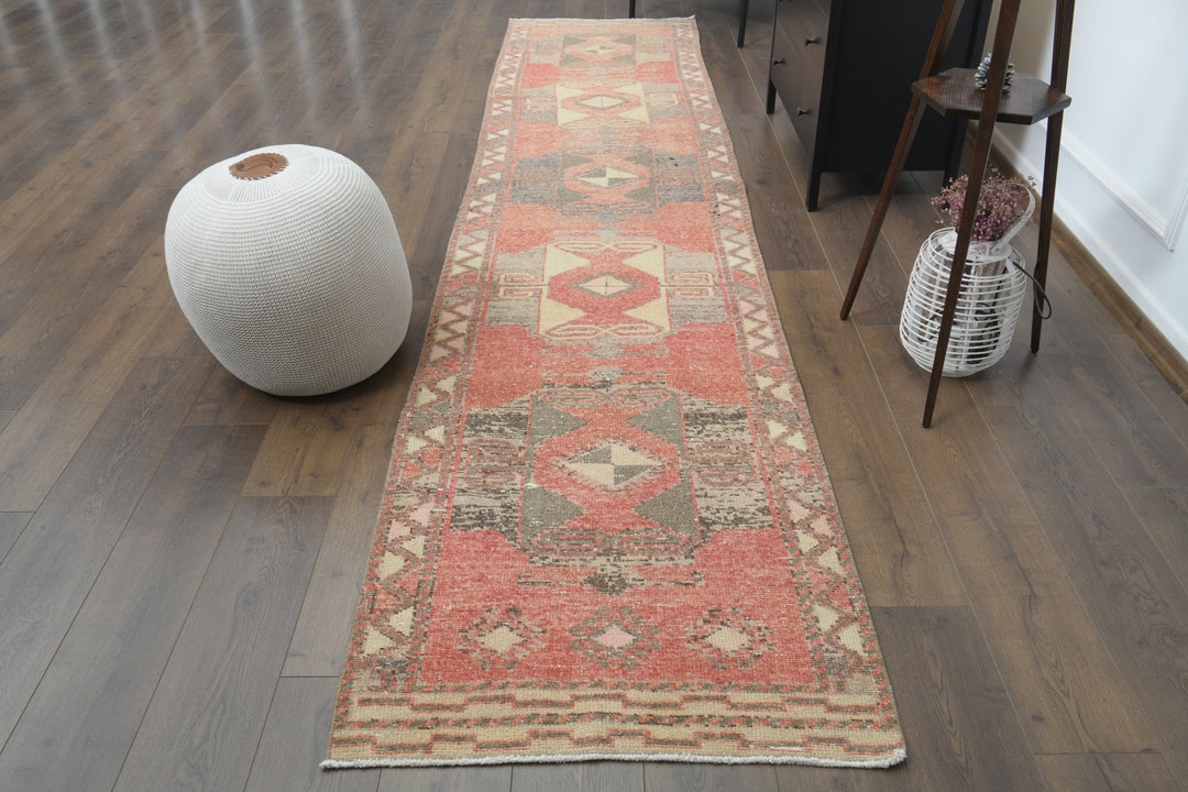 3x13 Red Brown Turkish Runner, Unique Handmade Red Oushak Runner, 3x13 ...
