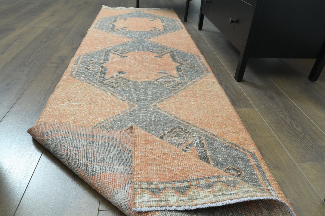 2'4x8'6 Ft, ORANGE RUNNER RUG, Oushak Handmade Wool Rug, Turkish ...