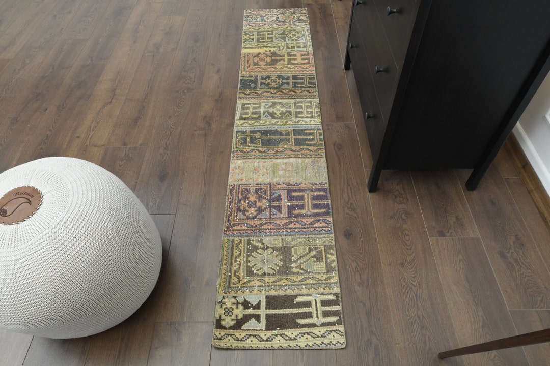 1x7 Vintage Narrow Runner, Turkish Oushak Rug Runner, Handmade Wool Rug ...