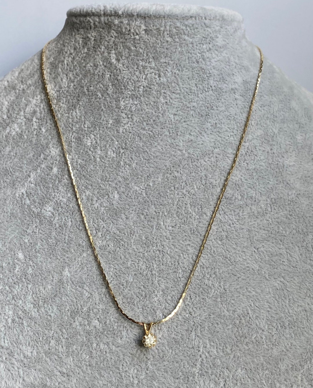 Korea Signed Vintage Gold Tone Metal & Diamanté Pendant Chain Necklace ...