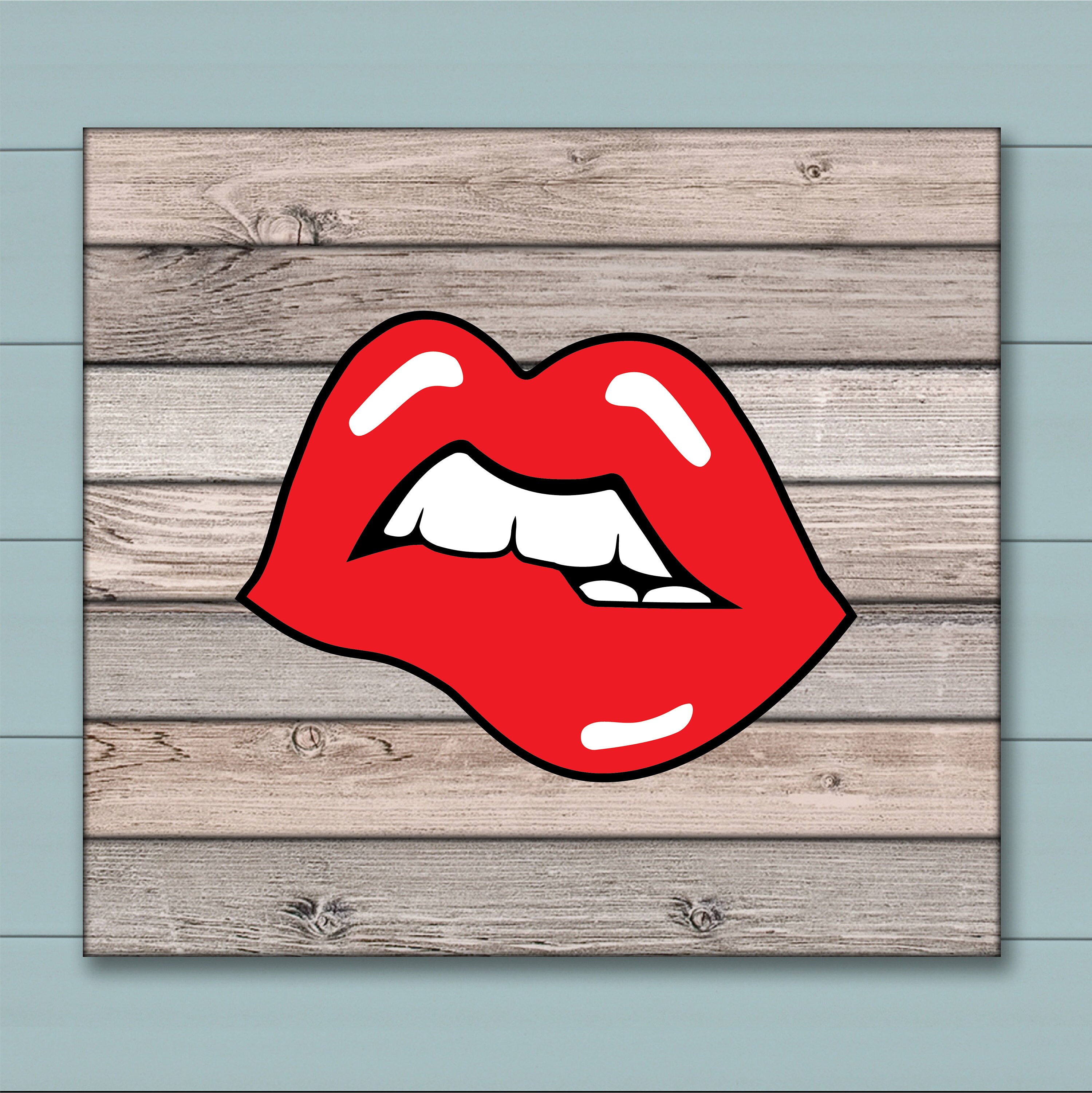 Teeth Biting Luscious Lips, Red Lips Svg, Rock Band T-shirt Svg, Onesie ...