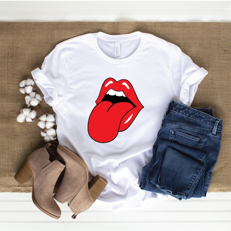 Luscious Lips With Tongue Red Lips Svg Rock Band T-shirt - Etsy