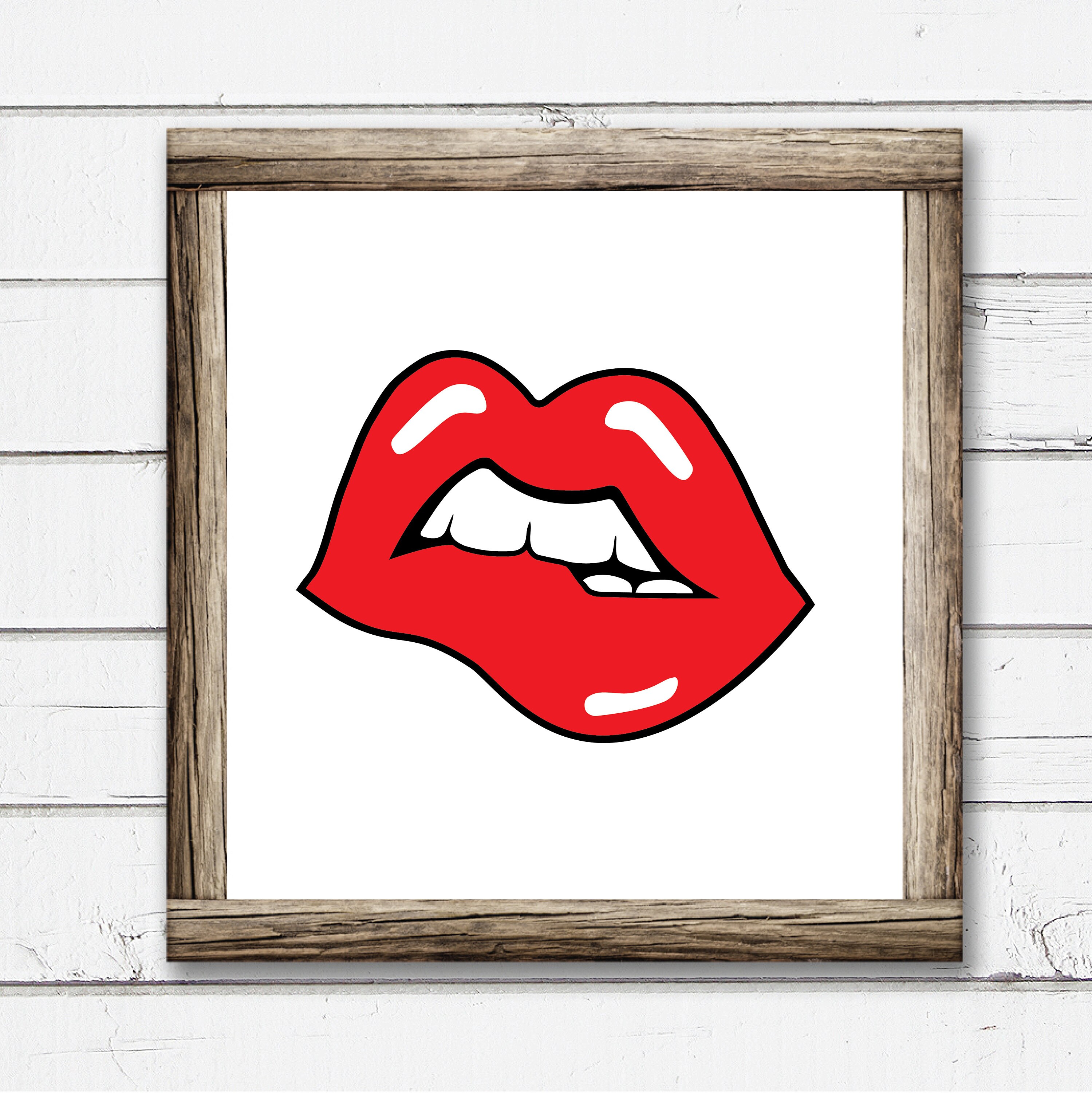 Teeth Biting Luscious Lips, Red Lips Svg, Rock Band T-shirt Svg, Onesie ...