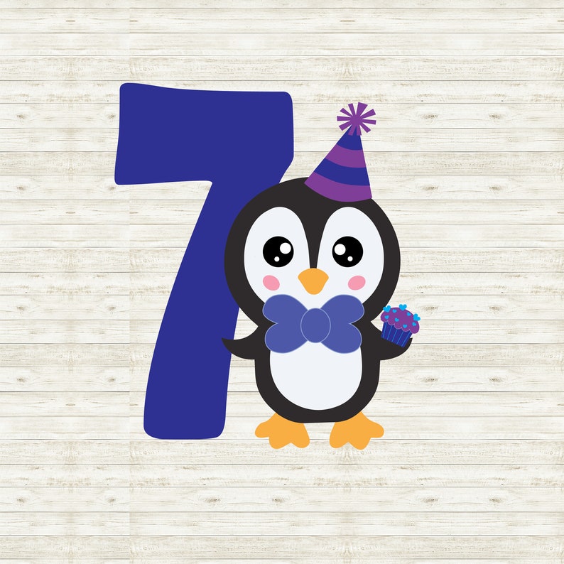 Seven Year Old Birthday Boy Svg, Penguin 7th Birthday for Boy Svg Dxf ...