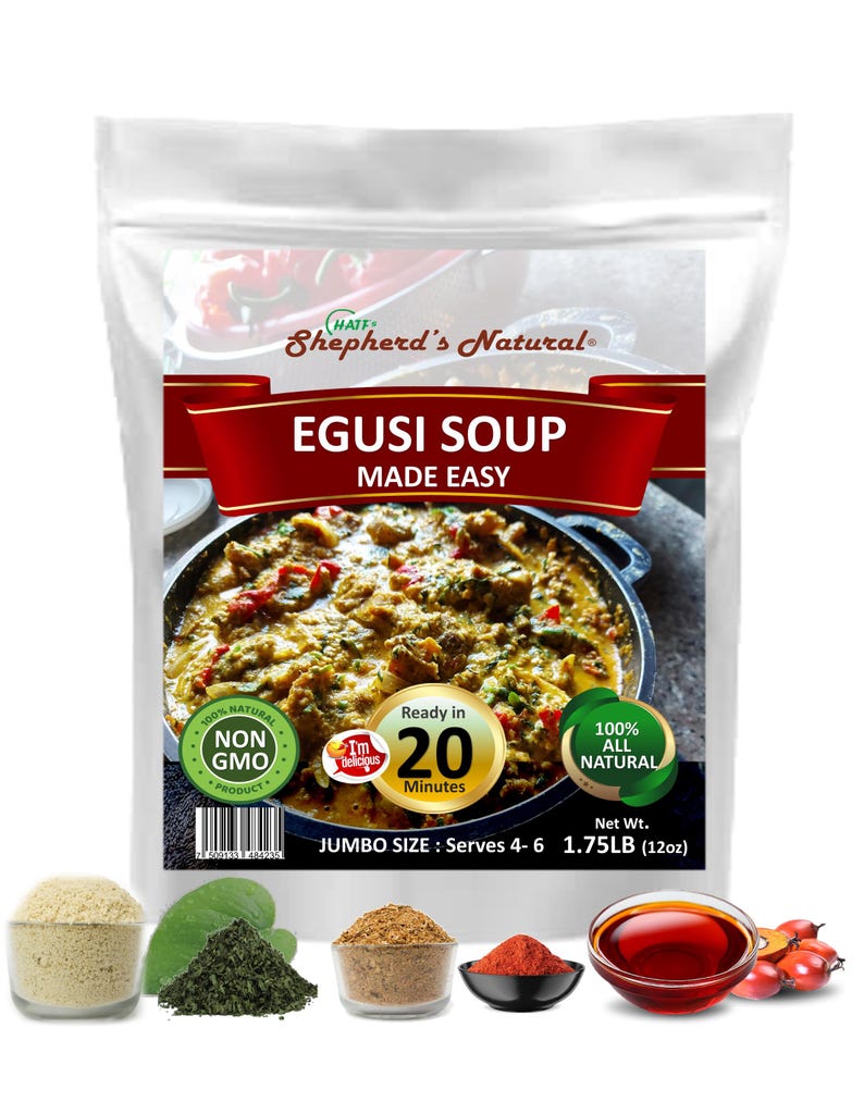 Egusi Soup Made Easy, Full 1.75LB Kit, JUMBO Size, Serves 4-6, Ready in ...