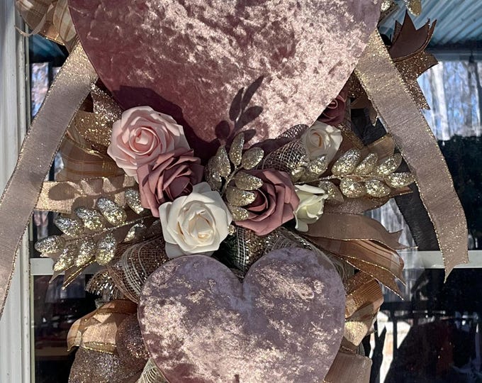 Elegant Rose Gold Swag for Valentine’s Day, Valentine’s Day Door Swag ...