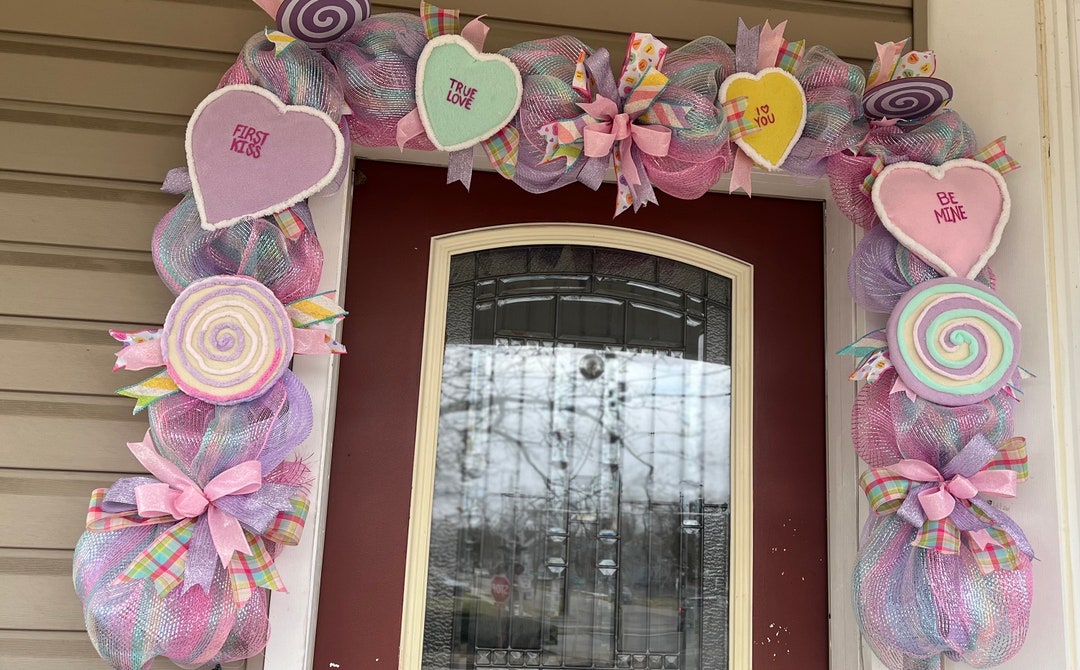Pre Lit Valentine’s Day Garland, Message Hearts, Candy Hearts Garland ...