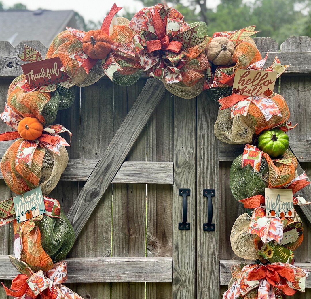 Fall Garland With Lights, Harvest Front Door Decor, Autumn Porch ...