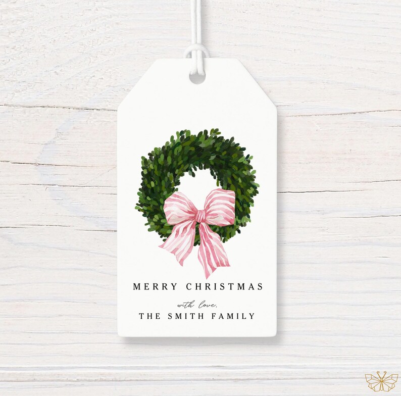 PRINTED Boxwood Wreath Gift Tags, Personalized Christmas Tags, Printed ...