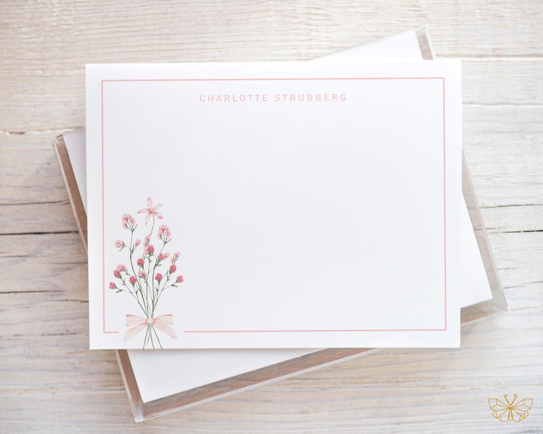 Pink Flower Note Cards, Personalized Stationery Ships Fast, Feminine ...
