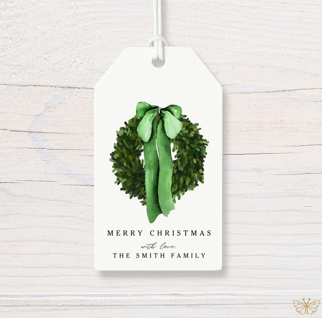 Boxwood Wreath Gift Tags, Personalized Christmas Tags, Printed Holiday ...