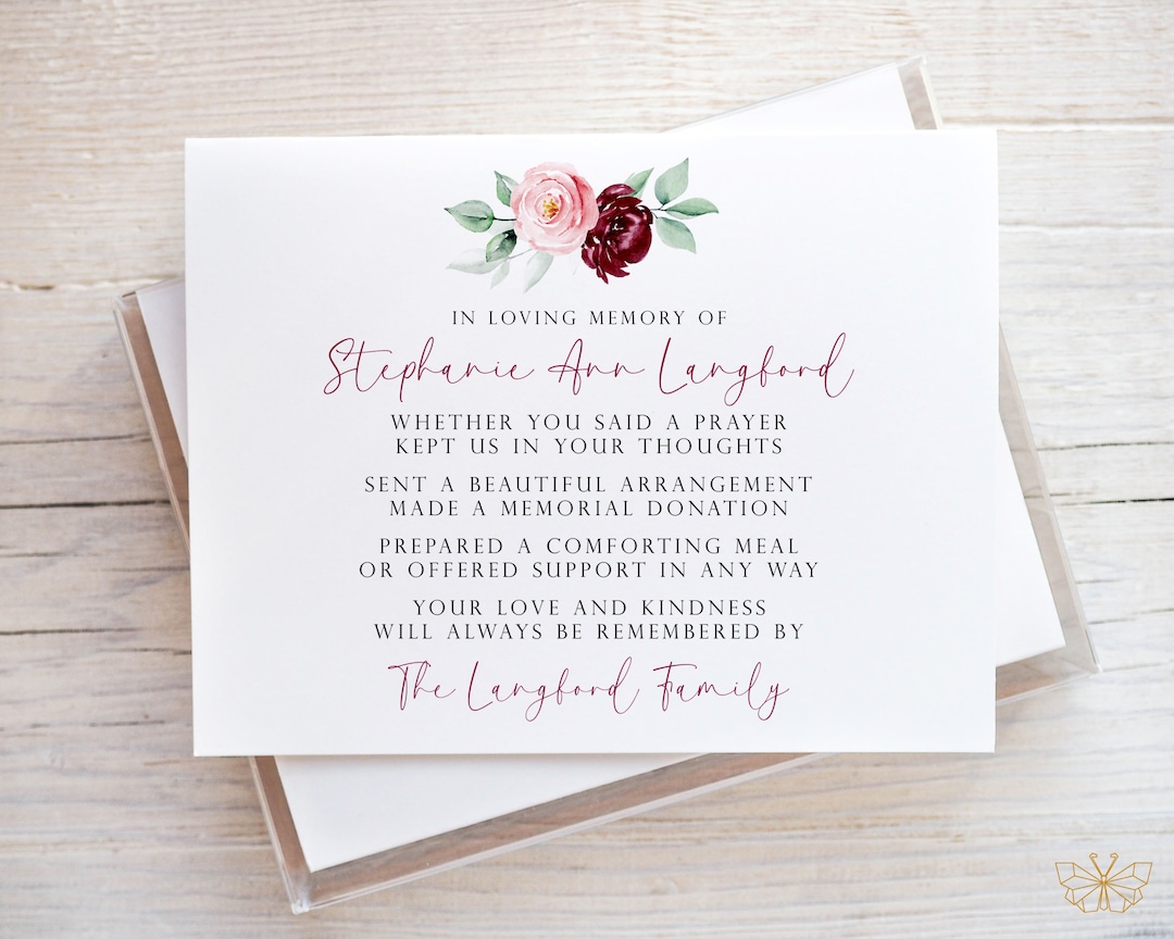 Personalized Memorial Thank You Cards, Condolence Stationery ...