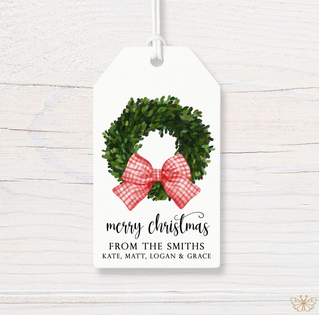 PRINTED Boxwood Wreath Gift Tags, Personalized Christmas Tags, Printed ...