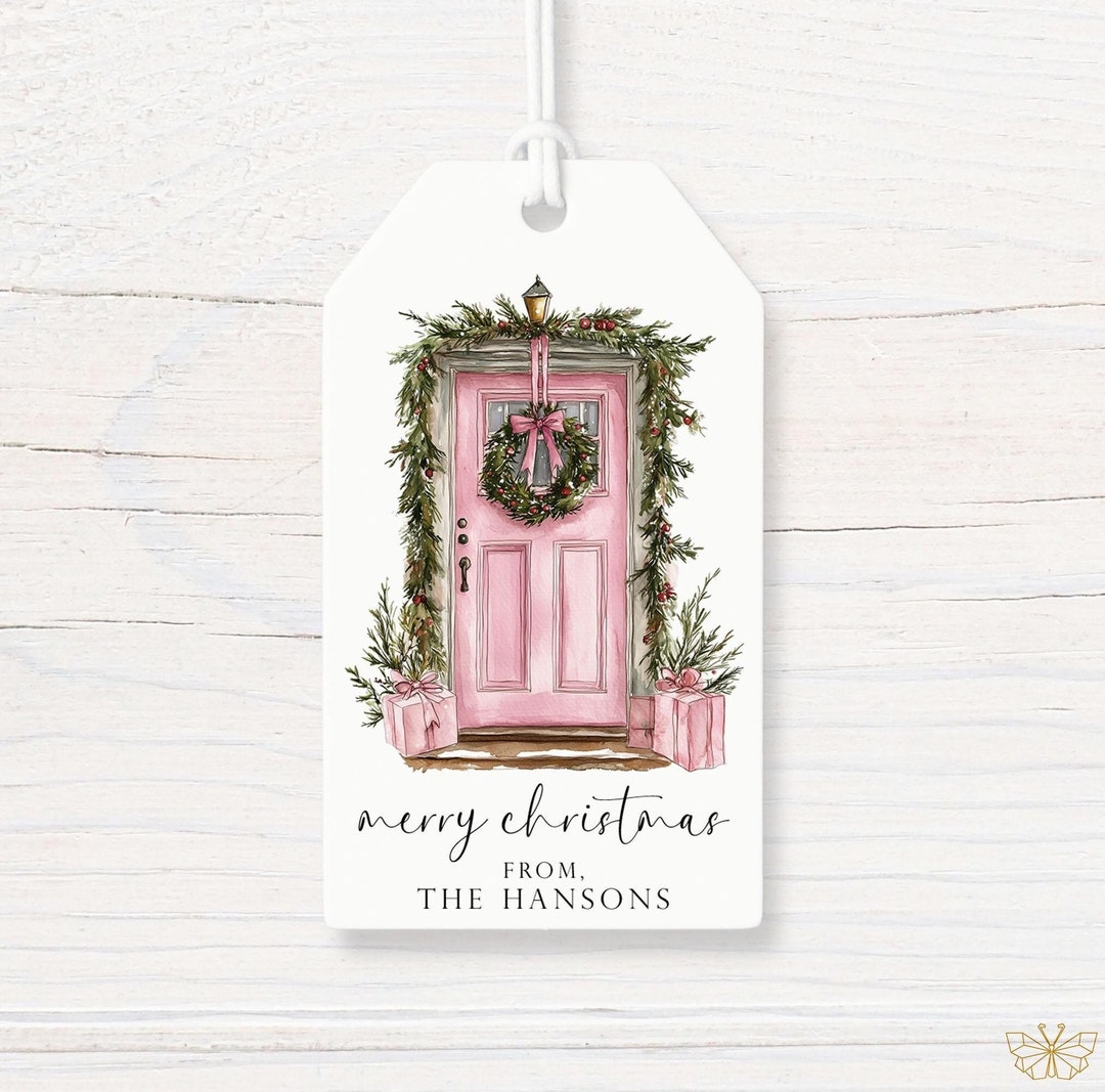 Pink Christmas Gift Tags, Personalized Christmas Tags, Printed Holiday ...
