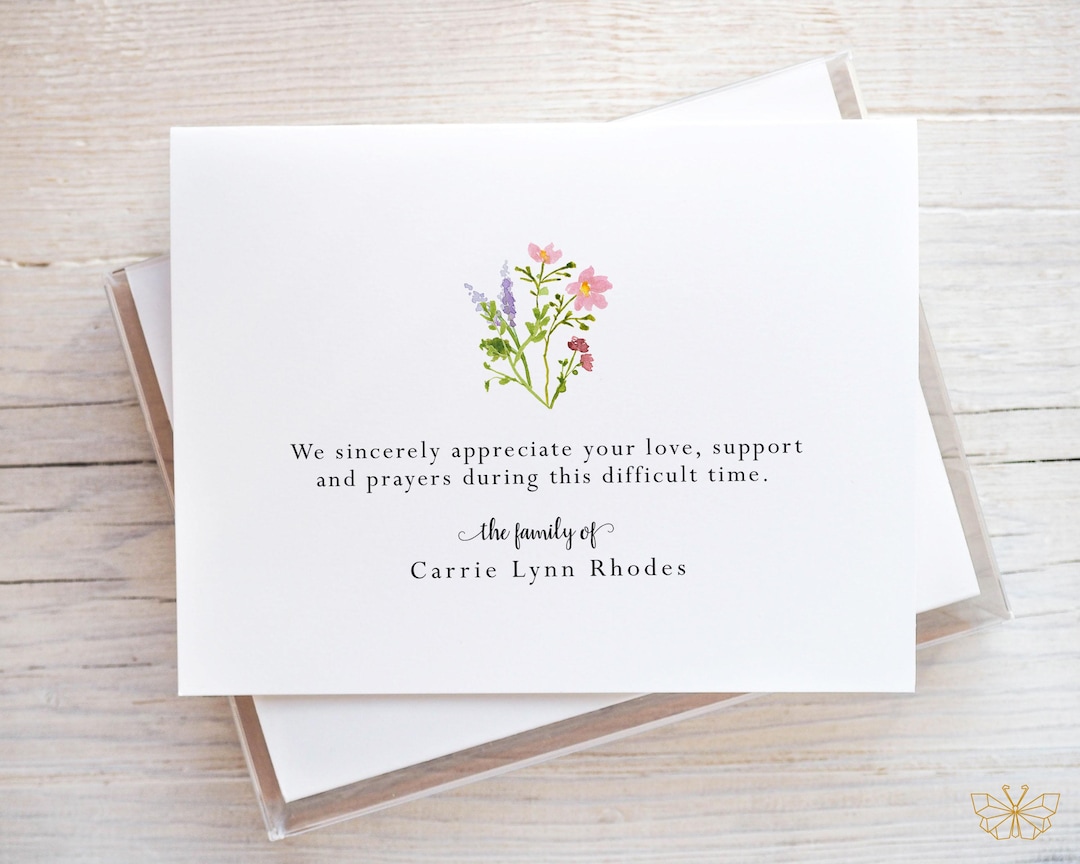 Personalized Funeral Thank You Cards, Floral Sympathy Acknowledgement ...