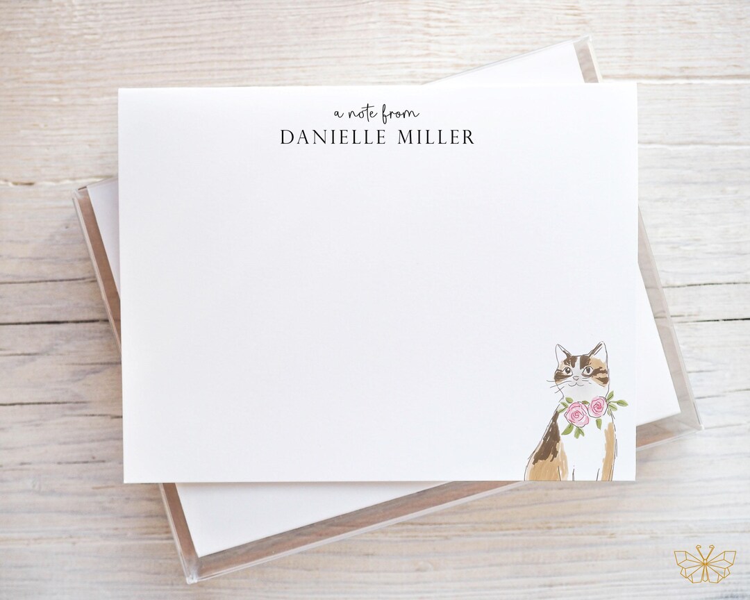 Personalized Floral Cat Note Cards With Envelopes - Etsy