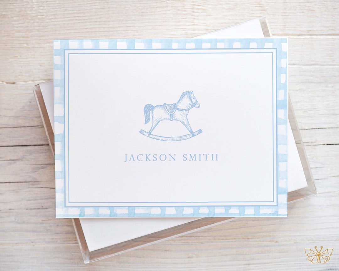 Blue Baby Shower Thank You Cards, Personalized Baby Notecards, Vintage ...