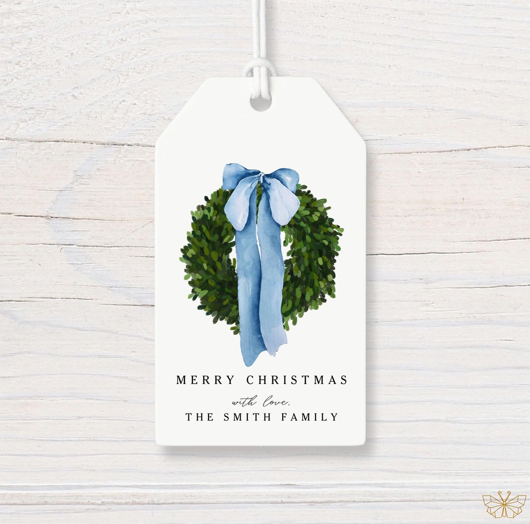 Boxwood Wreath Gift Tags, Personalized Christmas Tags, Printed Holiday ...