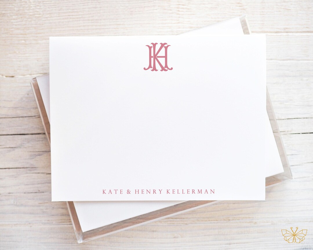 Initial Note Cards, Flat Notecards Personalized, Folded Notecards ...