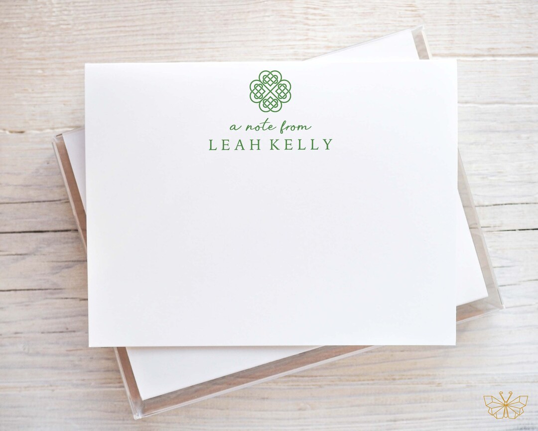 Personalized Irish Notecards | Shamrock Note Cards | Four Leaf Clover ...