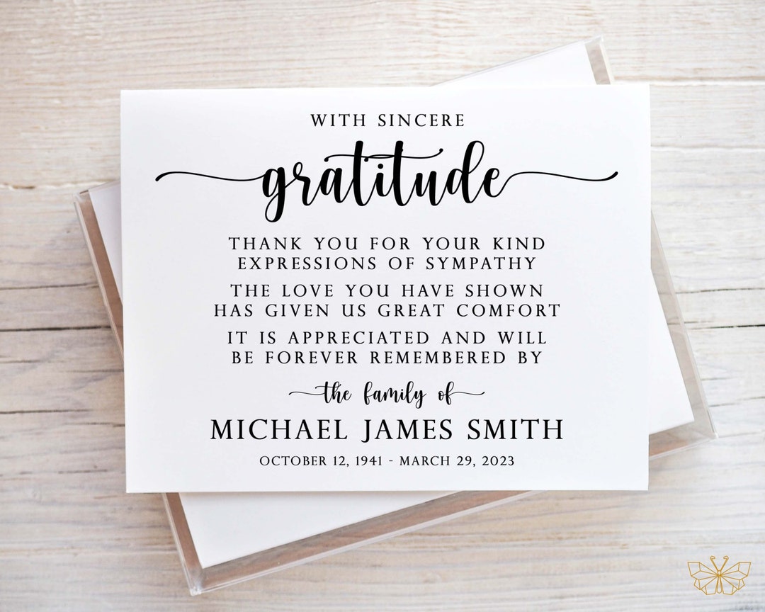 Personalized Funeral Thank You Cards, Sympathy Acknowledgement Cards ...