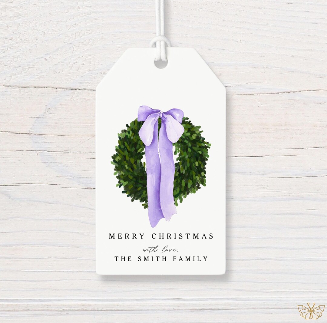 Boxwood Wreath Gift Tags, Personalized Christmas Tags, Printed Holiday ...