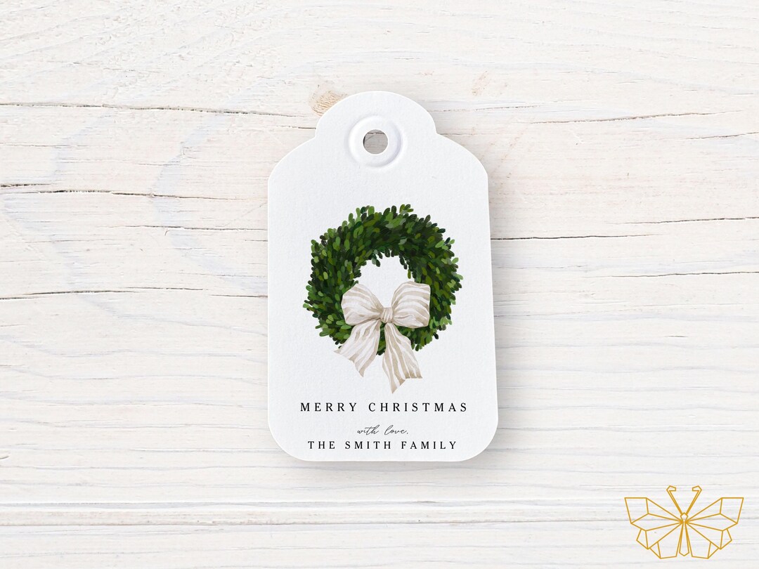 Boxwood Wreath Gift Tags, Personalized Christmas Tags, Printed Holiday ...